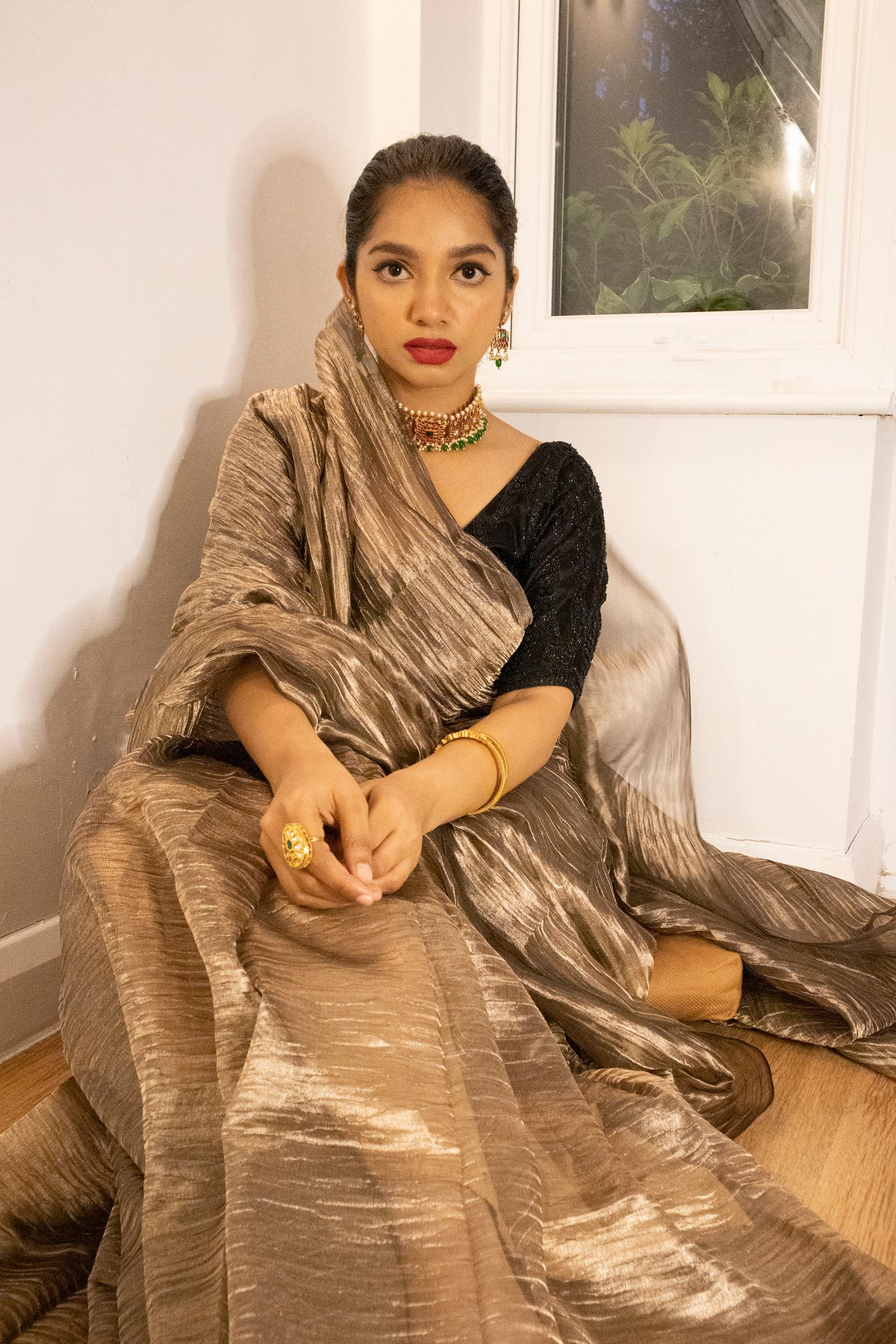 Pre-order: Black-Golden Tissue Saree– Kosataga